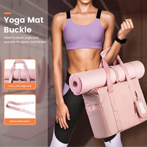 MACWE Pink Tote Bag for Women with Yoga Mat Buckle - Large Laptop Tote Bag with Computer Sleeve - Water-resistant Handbag for Work, School and Gym ( Pink )