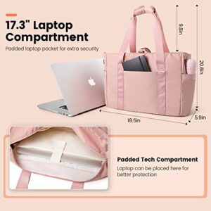 MACWE Pink Tote Bag for Women with Yoga Mat Buckle - Large Laptop Tote Bag with Computer Sleeve - Water-resistant Handbag for Work, School and Gym ( Pink )