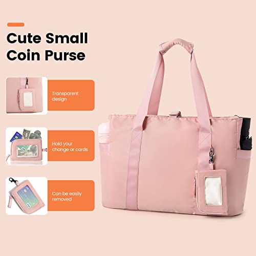 MACWE Pink Tote Bag for Women with Yoga Mat Buckle - Large Laptop Tote Bag with Computer Sleeve - Water-resistant Handbag for Work, School and Gym ( Pink )