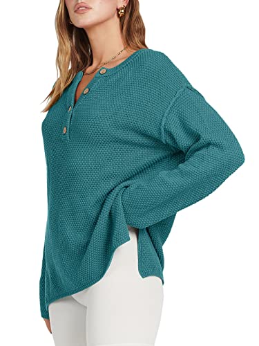 Nigaga Womens V Neck Oversized Sweaters Batwing Long Sleeve Button Up Henley Tops Pullover Loose Chunky Knit Jumper Ni433ailv-L