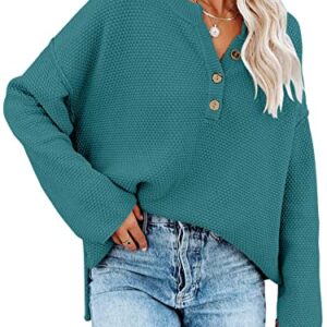 Nigaga Womens V Neck Oversized Sweaters Batwing Long Sleeve Button Up Henley Tops Pullover Loose Chunky Knit Jumper Ni433ailv-L