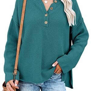 Nigaga Womens V Neck Oversized Sweaters Batwing Long Sleeve Button Up Henley Tops Pullover Loose Chunky Knit Jumper Ni433ailv-L