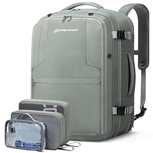 Maelstrom 40-50L Carry on Backpack,Travel Backpack for Men Women,17.3 Inch TSA Flight Approved Laptop Backpack with Hidden Shoe Bag, Expandable Large Computer Business Suitcase Backpacks-Grey