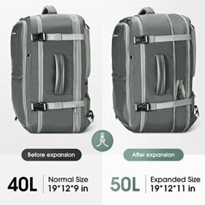 Maelstrom 40-50L Carry on Backpack,Travel Backpack for Men Women,17.3 Inch TSA Flight Approved Laptop Backpack with Hidden Shoe Bag, Expandable Large Computer Business Suitcase Backpacks-Grey