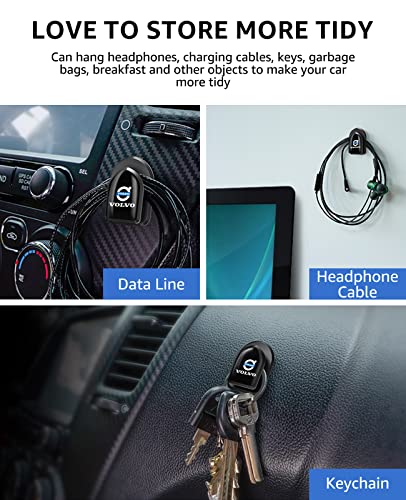 YABOO Car Sticky Hooks for Dashboard,Car Sticky Hanger with Logo,3M Self-adhesive Hooks Organizer for Key/USB Cable/Earphone,Compatible with Volvo XC40 XC60 XC90 V90 V60 S90 S60 2016-2020 2021 2022