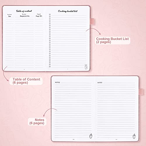 JUBTIC Blank Recipe Book to Write in Your Own Recipes, Personal Cook Book to Write in and Hardcover Recipe Notebook with 2 colorful stickers for Family Recipes, Hold up to 128 Recipes - Rose Gold