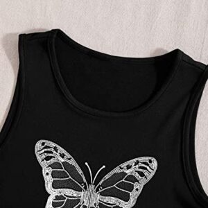 SHENHE Women's Graphic Sleeveless Cropped Tank Top Skeleton Print Rhinestone Crop Tops Butterfly Black M