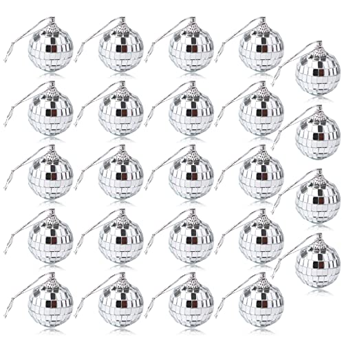 24 Pcs Silver Disco Mirror Ball for Party Decoration, Christmas Tree Wedding Birthday Party Ornaments (1.18 inch)