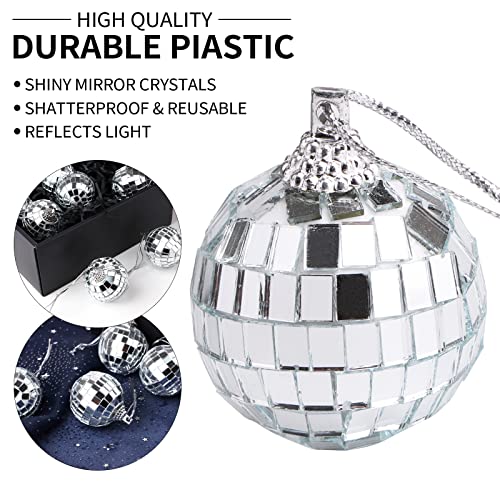 24 Pcs Silver Disco Mirror Ball for Party Decoration, Christmas Tree Wedding Birthday Party Ornaments (1.18 inch)