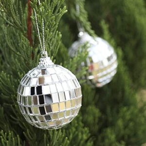 24 Pcs Silver Disco Mirror Ball for Party Decoration, Christmas Tree Wedding Birthday Party Ornaments (1.18 inch)