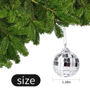 24 Pcs Silver Disco Mirror Ball for Party Decoration, Christmas Tree Wedding Birthday Party Ornaments (1.18 inch)