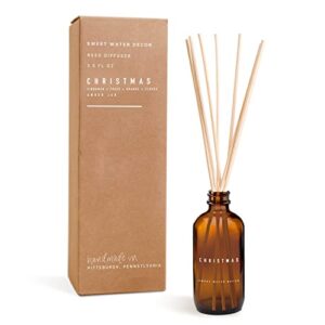 sweet water decor christmas amber reed diffuser set | apple cider, cinnamon, fresh cut christmas tree, cookies scented diffusers for home | christmas gift | air freshener | essential oils | home décor