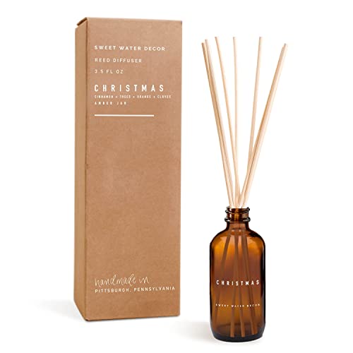 Sweet Water Decor Christmas Amber Reed Diffuser Set | Apple Cider, Cinnamon, Fresh Cut Christmas Tree, Cookies Scented Diffusers for Home | Christmas Gift | Air Freshener | Essential Oils | Home Décor