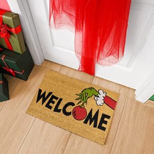 Gertmenian Mickey Mouse Coir Front Door Mat (2-Pack), Outdoor Mats for Home Entrance, Retro Welcome Mat, Disney Home Decor, 20" x 34" Each, Red Brown Welcome Merry Grinchmas, 19594