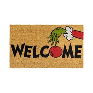 Gertmenian Mickey Mouse Coir Front Door Mat (2-Pack), Outdoor Mats for Home Entrance, Retro Welcome Mat, Disney Home Decor, 20" x 34" Each, Red Brown Welcome Merry Grinchmas, 19594