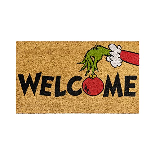 Gertmenian Mickey Mouse Coir Front Door Mat (2-Pack), Outdoor Mats for Home Entrance, Retro Welcome Mat, Disney Home Decor, 20" x 34" Each, Red Brown Welcome Merry Grinchmas, 19594