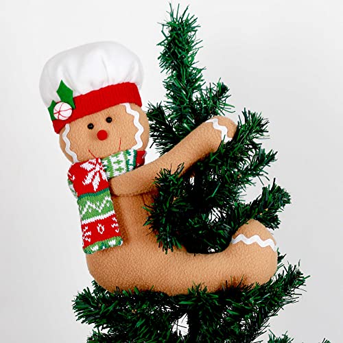 Gingerbread Man Christmas Tree Topper Decorations,Unique Funny Xmas Plush Stuffed Gingerbread Hugger Decor for Christmas Tree Wine Bottle Curtain Ornaments,Ginger White Red Green