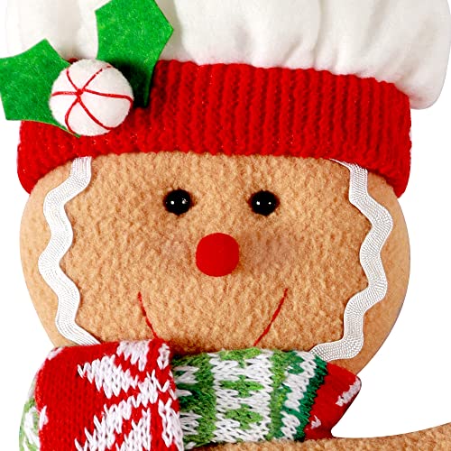 Gingerbread Man Christmas Tree Topper Decorations,Unique Funny Xmas Plush Stuffed Gingerbread Hugger Decor for Christmas Tree Wine Bottle Curtain Ornaments,Ginger White Red Green