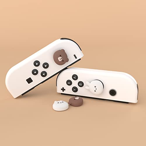 PlayVital Joystick Caps for Nintendo Switch, Thumbstick Caps for Switch Lite, Analog Cover for Switch OLED Joycon Thumb Grip Caps for Switch & Switch Lite & Switch OLED - Chubby Bear & Smiley Bunny