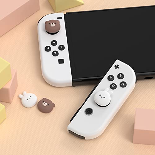 PlayVital Joystick Caps for Nintendo Switch, Thumbstick Caps for Switch Lite, Analog Cover for Switch OLED Joycon Thumb Grip Caps for Switch & Switch Lite & Switch OLED - Chubby Bear & Smiley Bunny