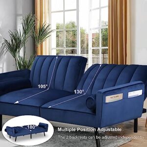 DURASPACE Velvet Loveseat Sleeper Sofa 74" Convertible Futon Couch with USB, Loveseat Coach for Dorm, Apartment, Bonus Room,Compact Living Space (Navy Blue)