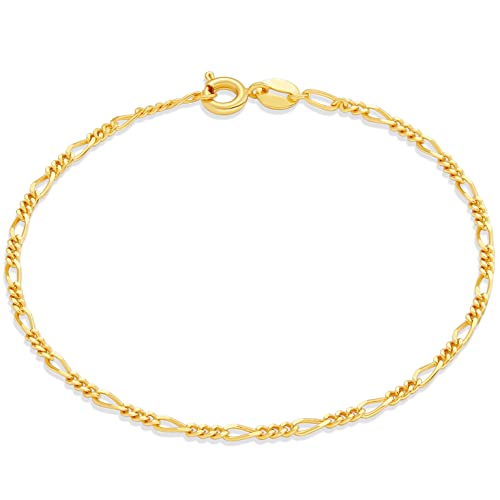 Amazon Essentials 14K Gold Plated Fine Figaro Chain Bracelet 7.5", Yellow Gold