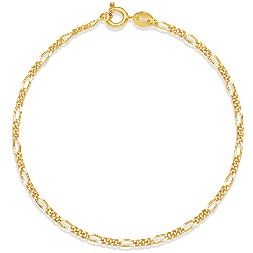 Amazon Essentials 14K Gold Plated Fine Figaro Chain Bracelet 7.5", Yellow Gold