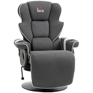 homcom manual recliner, swivel lounge armchair with footrest and two cup holders for living room, black