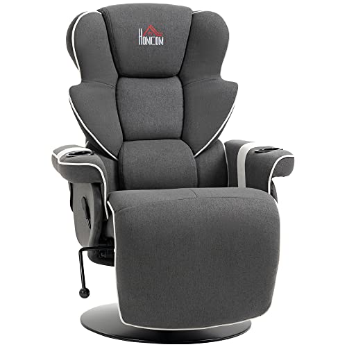 HOMCOM Manual Recliner, Swivel Lounge Armchair with Footrest and Two Cup Holders for Living Room, Black