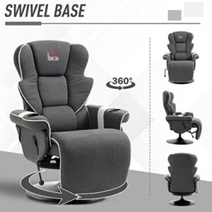 HOMCOM Manual Recliner, Swivel Lounge Armchair with Footrest and Two Cup Holders for Living Room, Black