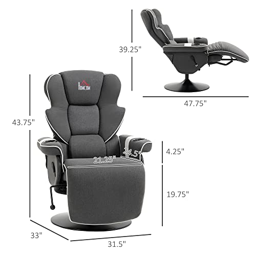 HOMCOM Manual Recliner, Swivel Lounge Armchair with Footrest and Two Cup Holders for Living Room, Black