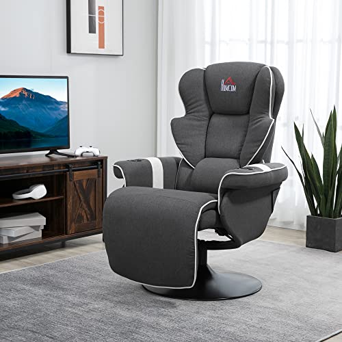 HOMCOM Manual Recliner, Swivel Lounge Armchair with Footrest and Two Cup Holders for Living Room, Black