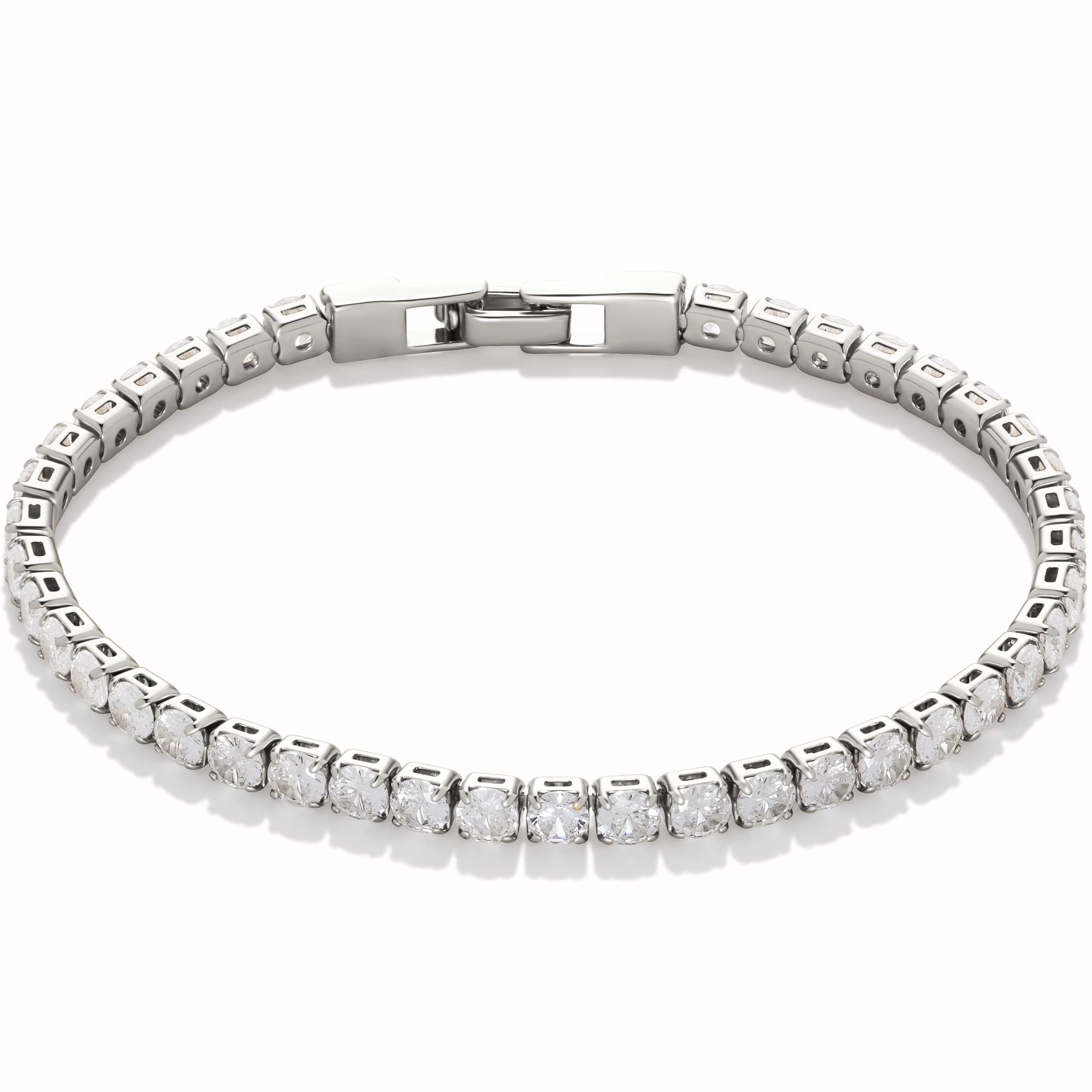 Amazon Essentials Sterling Silver Plated CZ Tennis Bracelet 7.5", Sterling Silver