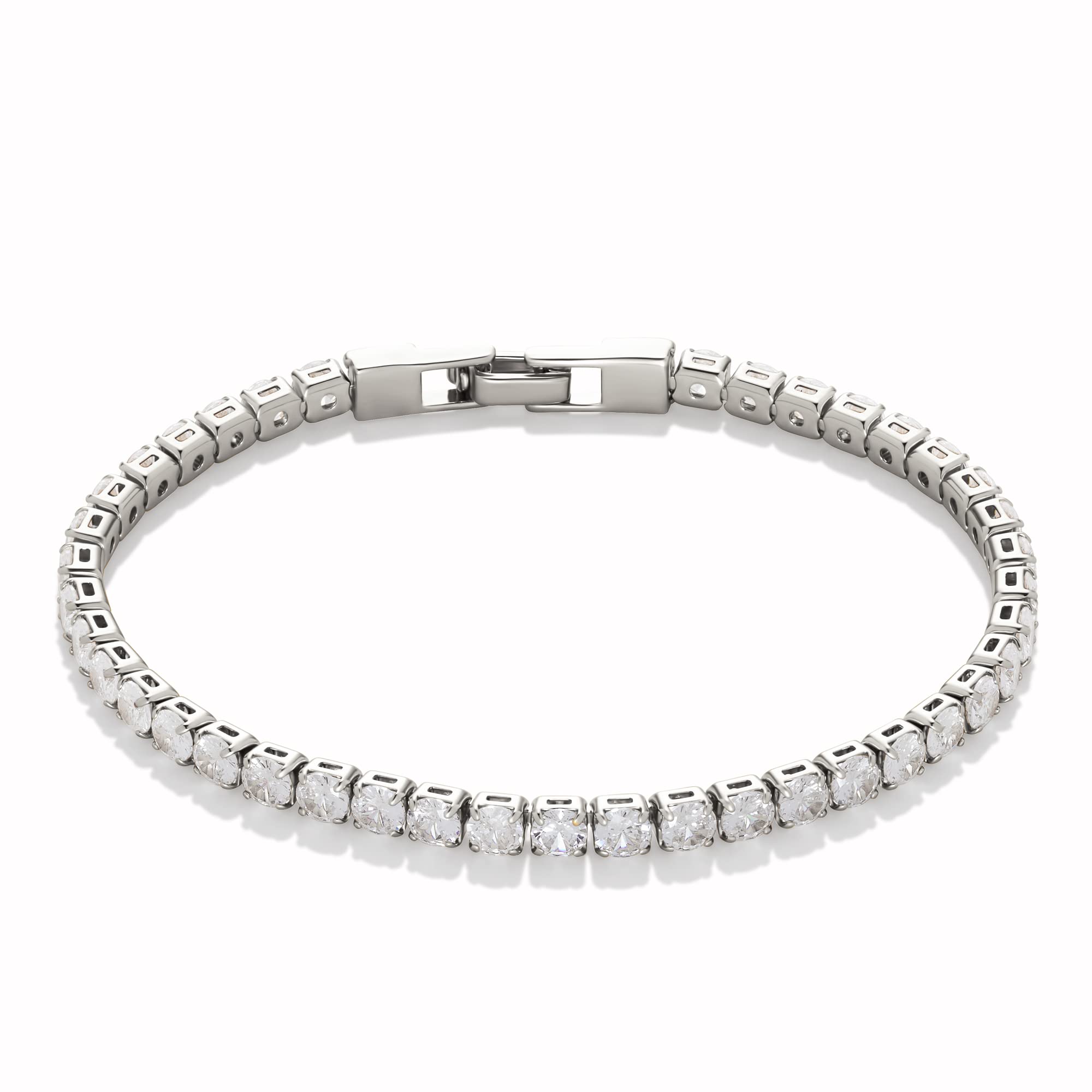 Amazon Essentials Sterling Silver Plated CZ Tennis Bracelet 7.5", Sterling Silver