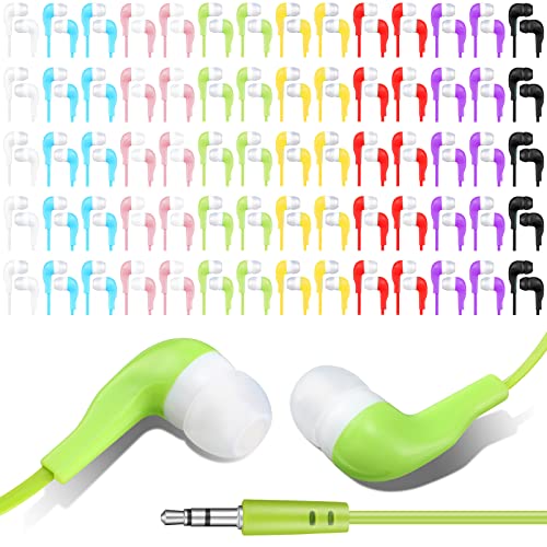 100 Pack Earphones Bulk Kids Ear Earbud Headphones for Classroom School, Compatible with Most 3.5 mm Interface (Multicolor)