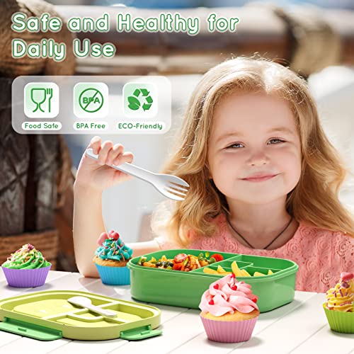 TIME4DEALS Bento Lunch Box for Kids/Adult - Leakproof 44oz Lunch Containers 4 Compartment with Cutlery, Reusable Child Back to School Meal/Snack Packing BPA Free (Green)