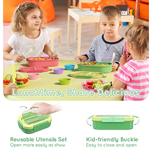 TIME4DEALS Bento Lunch Box for Kids/Adult - Leakproof 44oz Lunch Containers 4 Compartment with Cutlery, Reusable Child Back to School Meal/Snack Packing BPA Free (Green)