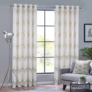 always4u soft velvet foil print curtains 84 inches long white and gold chevron curtains luxury window treatment white 2 panels 54 * 84 inches