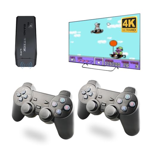 Hikonia Wireless Retro Game Console, Plug and Play Video Games 4K HDMI Output for TV, Classic Game Stick Built in 10000+ Games with 9 Emulators and 2 Wireless Controller 2.4G for Kids & Adults