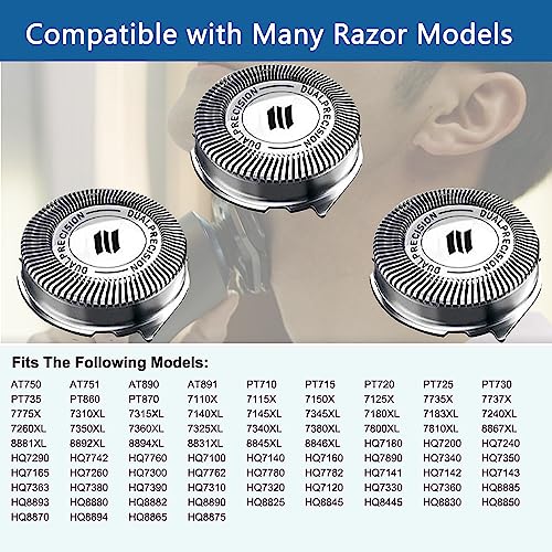 HQ8 Replacement Head Blades Compatible with Philips Electric Razor Series PT/AT700, PT/AT800, HQ8 Replacement Razor Blades Fit for Norelco Aquatec HQ8 Series Shaving Head, OEM HQ8 Heads Upgraded Replacement for AT810, AT830, AT850, AT880, PT720, PT730, PT