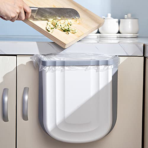 Rash Can Compost Bin 2.4 Gallon Small Hanging Kitchen Trash Can for Cabinet Door, Counter Top or Under Sink,Mountable Foldable Garbage Can Suitable for Bathroom,Living Room,Bedroom,Kitchen,Office,Car