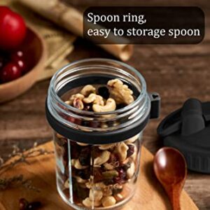 Overnight Oats Containers with Lids - 2pack Gray 10 oz Wide Mouth Mason Jar with Spoon Very Convenient for Use On The Go, Tight sealing glass jar ideal for home, office or to go