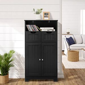 COSTWAY Bathroom Storage Cabinet, Freestanding Storage Organizer with 2 Drawers & Adjustable Shelf, Wooden Floor Cabinet for Living Room, Bedroom, Kitchen, Entryway (Black)