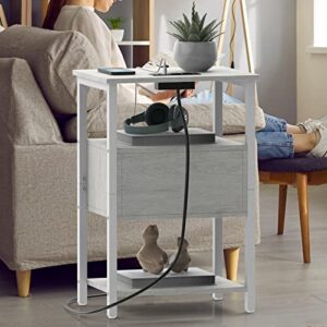 DOMYDEVM White Nightstand with Charging Station End Side Table with USB Ports and AC Outlets Modern Bedside Tables with Flip Storage Drawer and Open Shelf for Bedroom Living Room Office Dorm 1 Pack