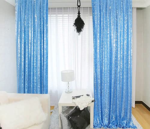 Sequin Curtains 2 Panels Baby Blue 4x10ft Shimmer Sequin Backdrop Curtain Sparkly Photography Background Drapes for Parties Wedding Bridal Showers