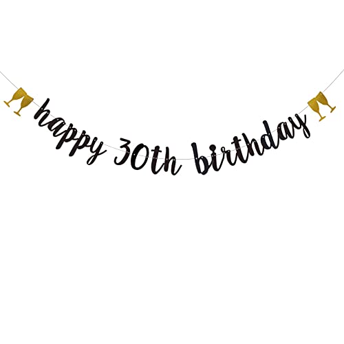 Happy 30th Birthday Banner,Pre-Strung, 30TH Birthday Party Garlands Bunting Sign Photo Props Backgrounds,30 Years Old Birthday Party Decorations Supplies,Letters Black,ABCpartyland