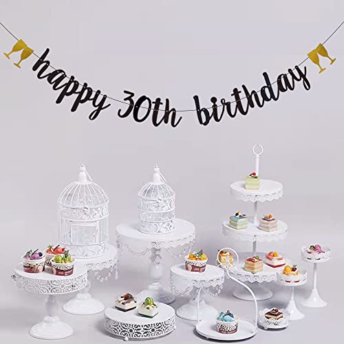 Happy 30th Birthday Banner,Pre-Strung, 30TH Birthday Party Garlands Bunting Sign Photo Props Backgrounds,30 Years Old Birthday Party Decorations Supplies,Letters Black,ABCpartyland