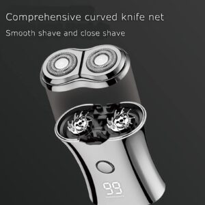 Electric Mini Travel Shaver for Men - Pocket Size Washable Electronic Razor - Mens Rechargeable Portable Cordless Shaving Face Beard - Wet & Dry Rotary Electrical Shave