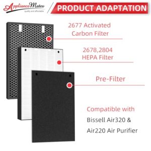 Air220 Air320 Filter Replacement for Bissell Air320 Air220 2609A Air Purifier, 2678, 2804 HEPA Filter + Pre-Filter and 2677 Activated Carbon Filter, 1 Set