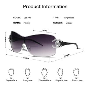 VANLINKER Wrap Around Y2K Sunglasses for Women Men Trendy Oversized Sun Glasses Fashion Shield Frameless Shades Gradient Grey VL9704